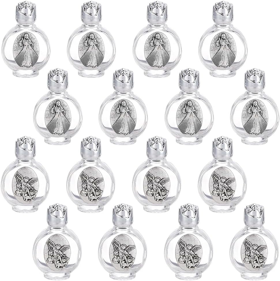 16 Pcs Glass Holy Water Bottles 0.5 oz/15ml Empty Embossed Holy Water Containers Church Blessing ...
