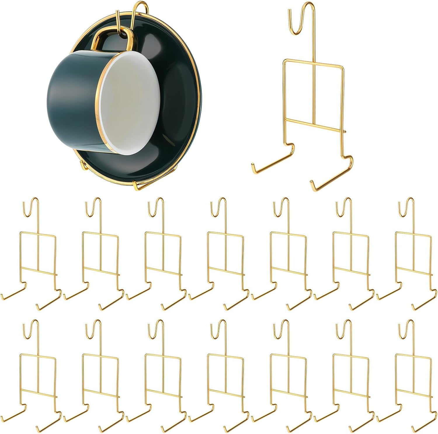16 Pcs Gold Tea Cup and Saucer Display Stand Holder Rack Metal China ...