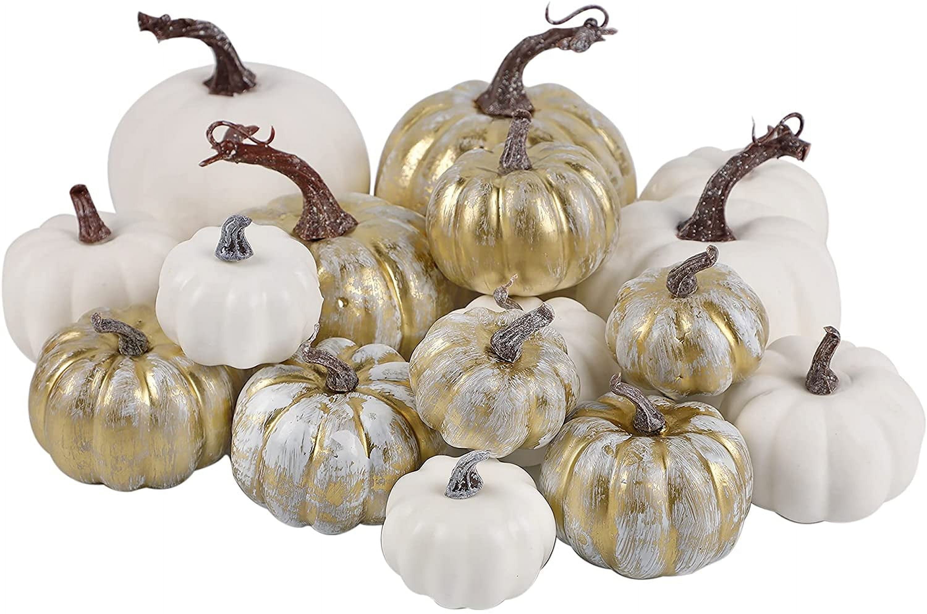 16 Pcs Golden and White Pumpkins Thanksgiving Pumpkin Decorations ...