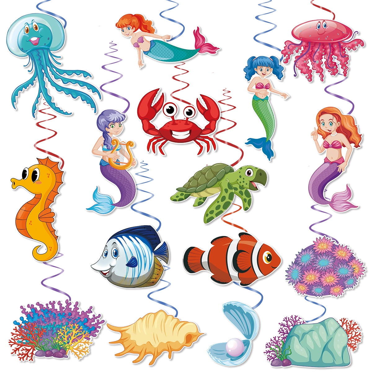 16 Pcs Hanging Swirl Ceiling Streamers Decorations for Birthday, Ocean ...