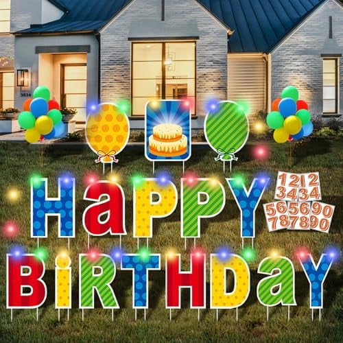 16 Pcs Happy Birthday with Stakes, Personalized Age Plastic Signs with ...