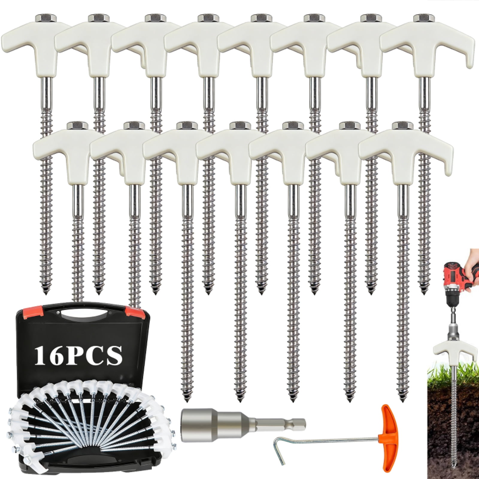 16 Pack Tent Stakes Heavy Duty, Screw In Ground Anchors Glow In Dark 8 ...