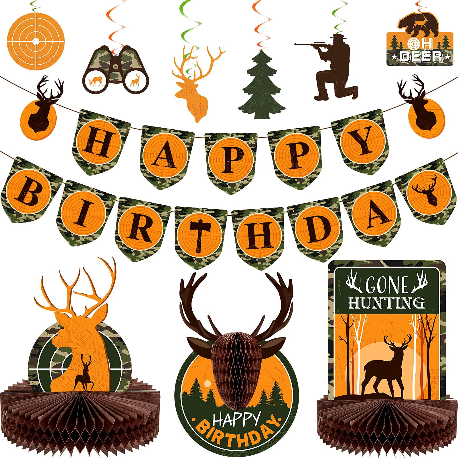 16 Pcs HuntingUMRT Birthday Party Decorations Camo Deer Hunting ...