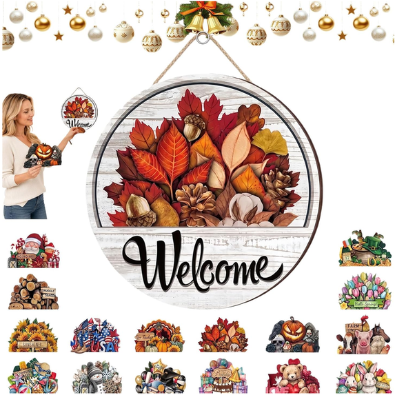 16 Pcs Interchangeable Welcome Sign for Front Door – Magnetic Wooden ...