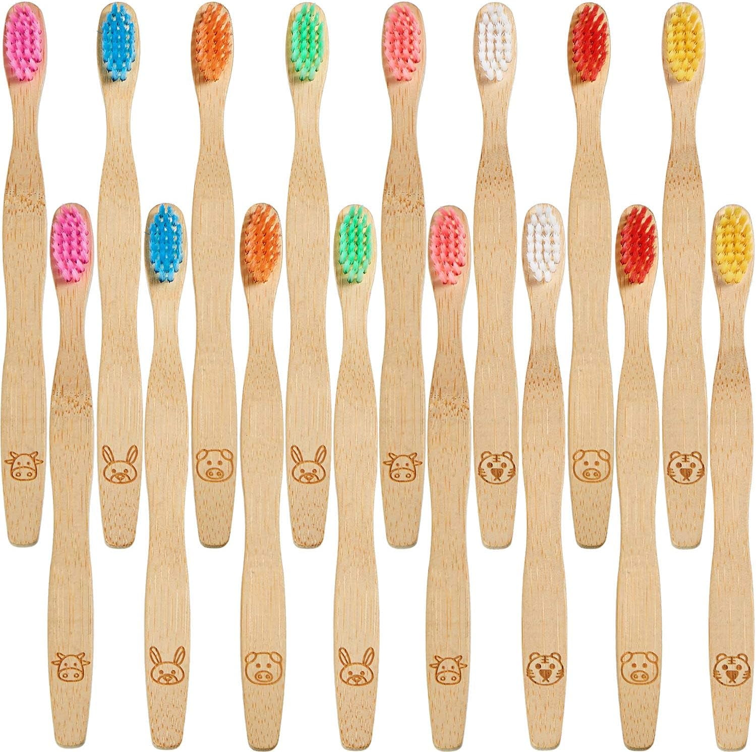 16 Pcs Kids Bamboo Toothbrush Soft Bristle Natural Toothbrush Wooden ...