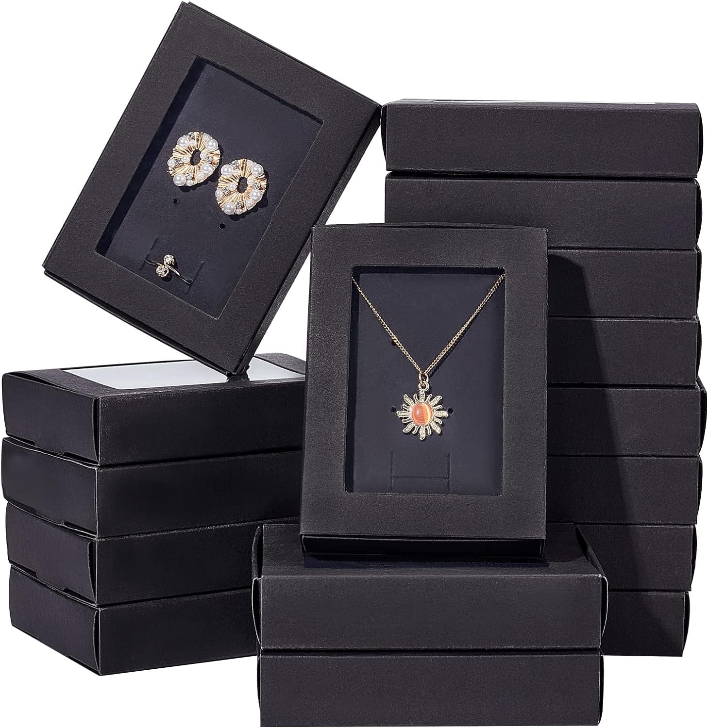 16 Pcs Kraft Paper Drawer Box with Clear Window 4.5x3.4x1 inch Black ...