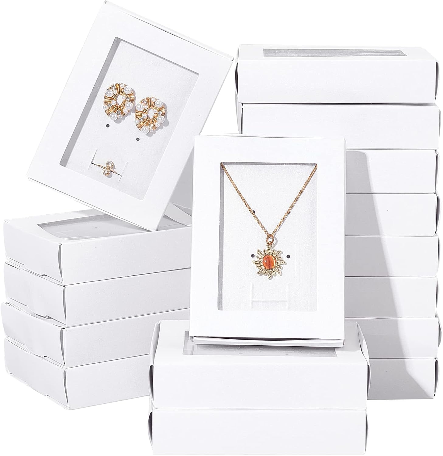 16 Pcs Kraft Paper Drawer Box with Clear Window 4.5x3.4x1 inch White ...