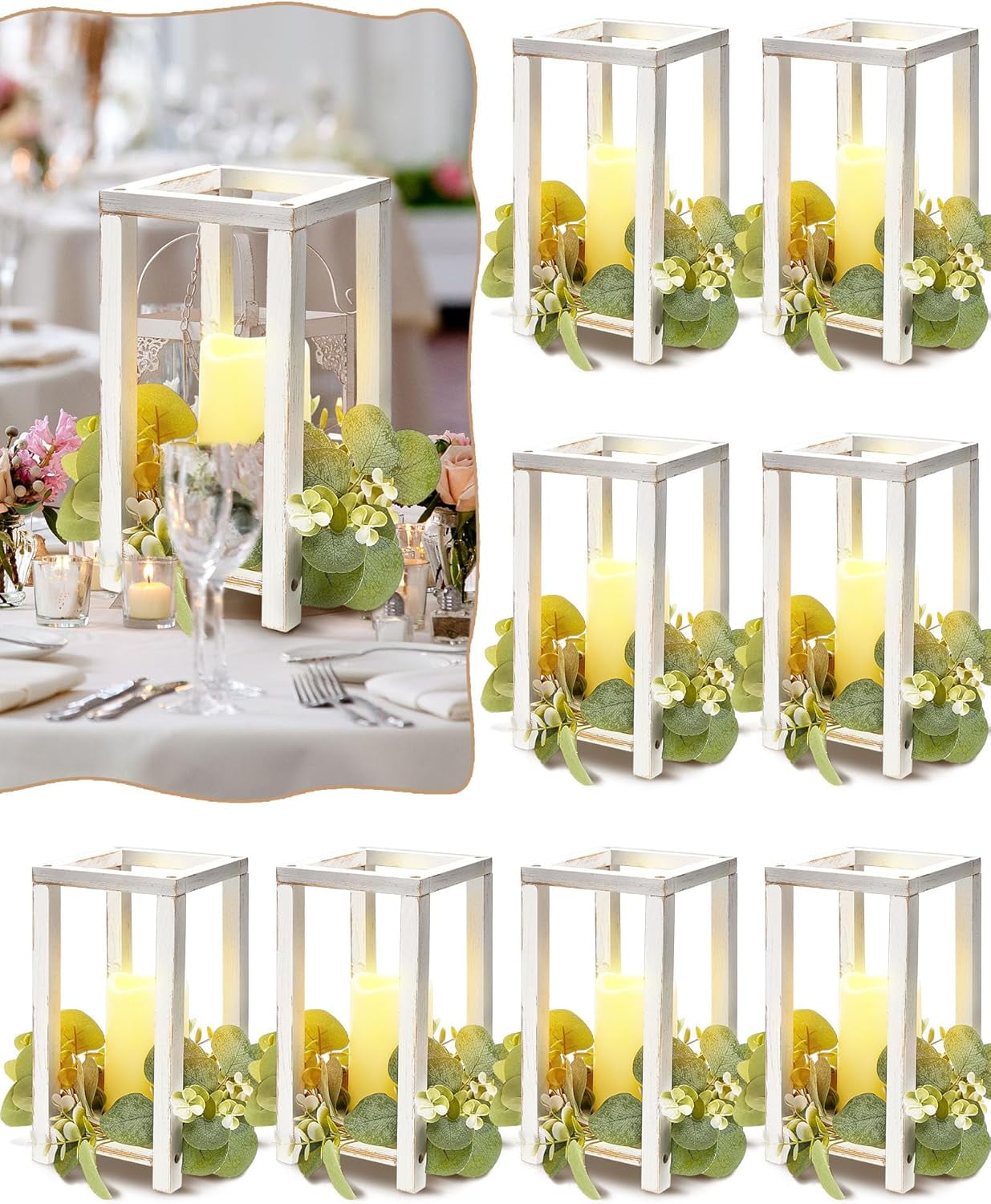 16 Pcs Lantern Wedding Centerpieces Includes 8 Rustic Wooden Wedding ...
