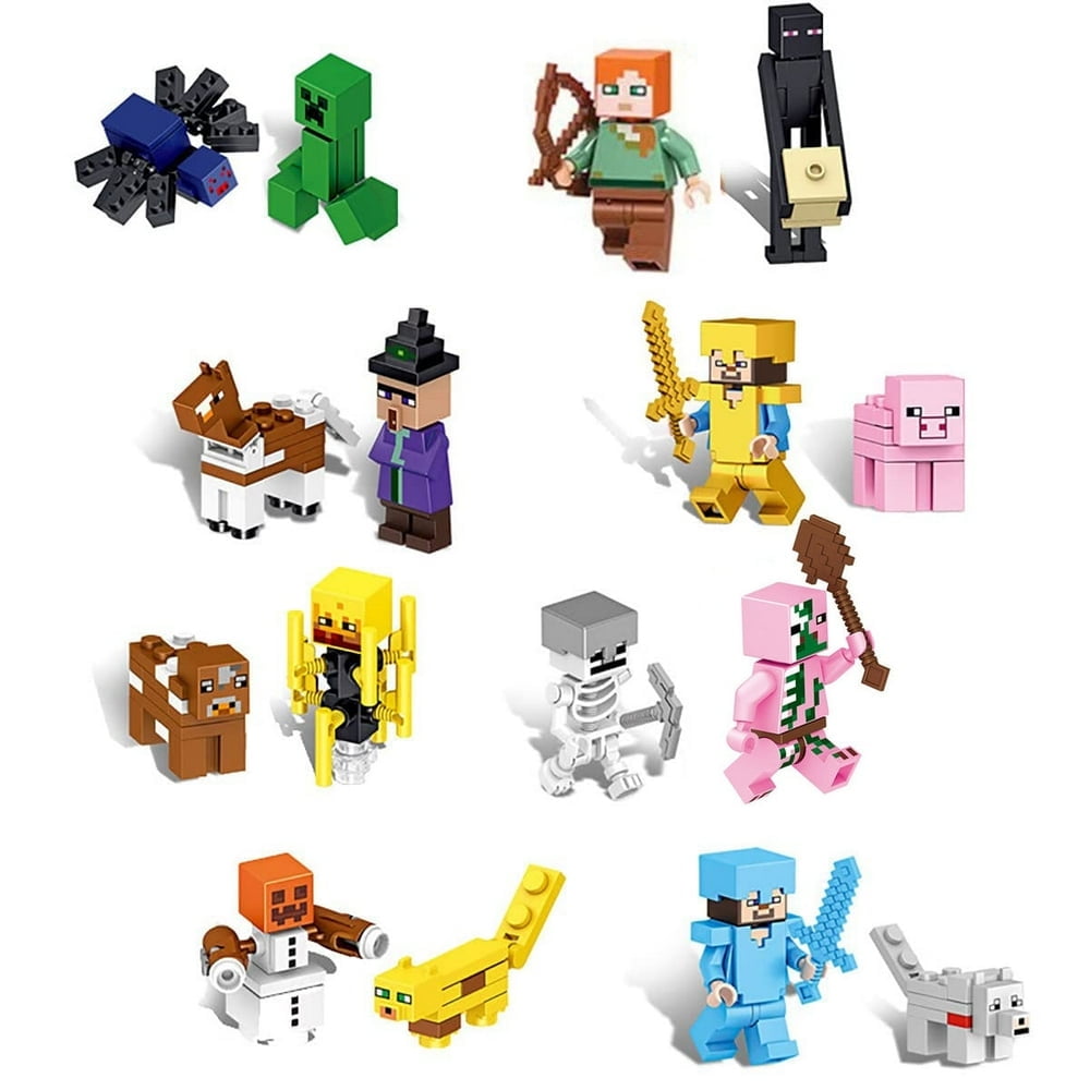 16 Pcs Mine-craft Minifigures Building Blocks Toys Set Game Pixelated ...