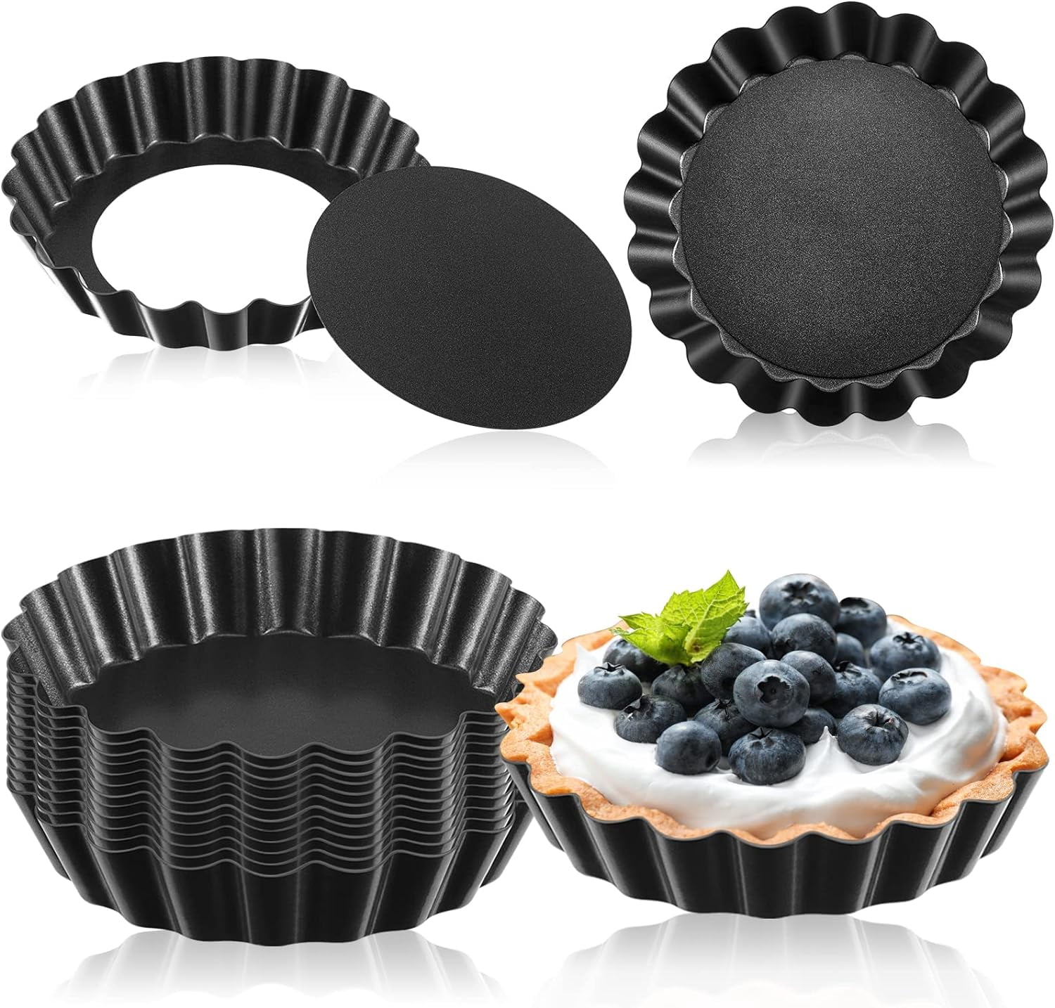 16 Pcs Mini Tart Pans for Baking, 3 Inch Quiche Pans with Removable ...