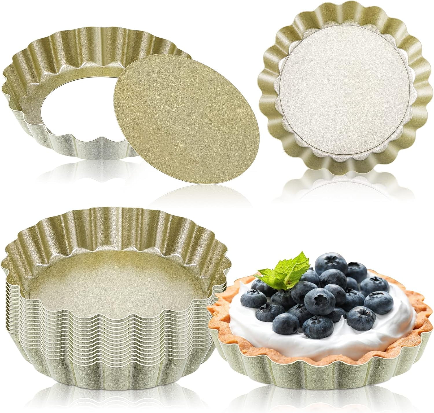 16 Pcs Mini Tart Pans for Baking, 4 Inch Quiche Pans with Removable ...
