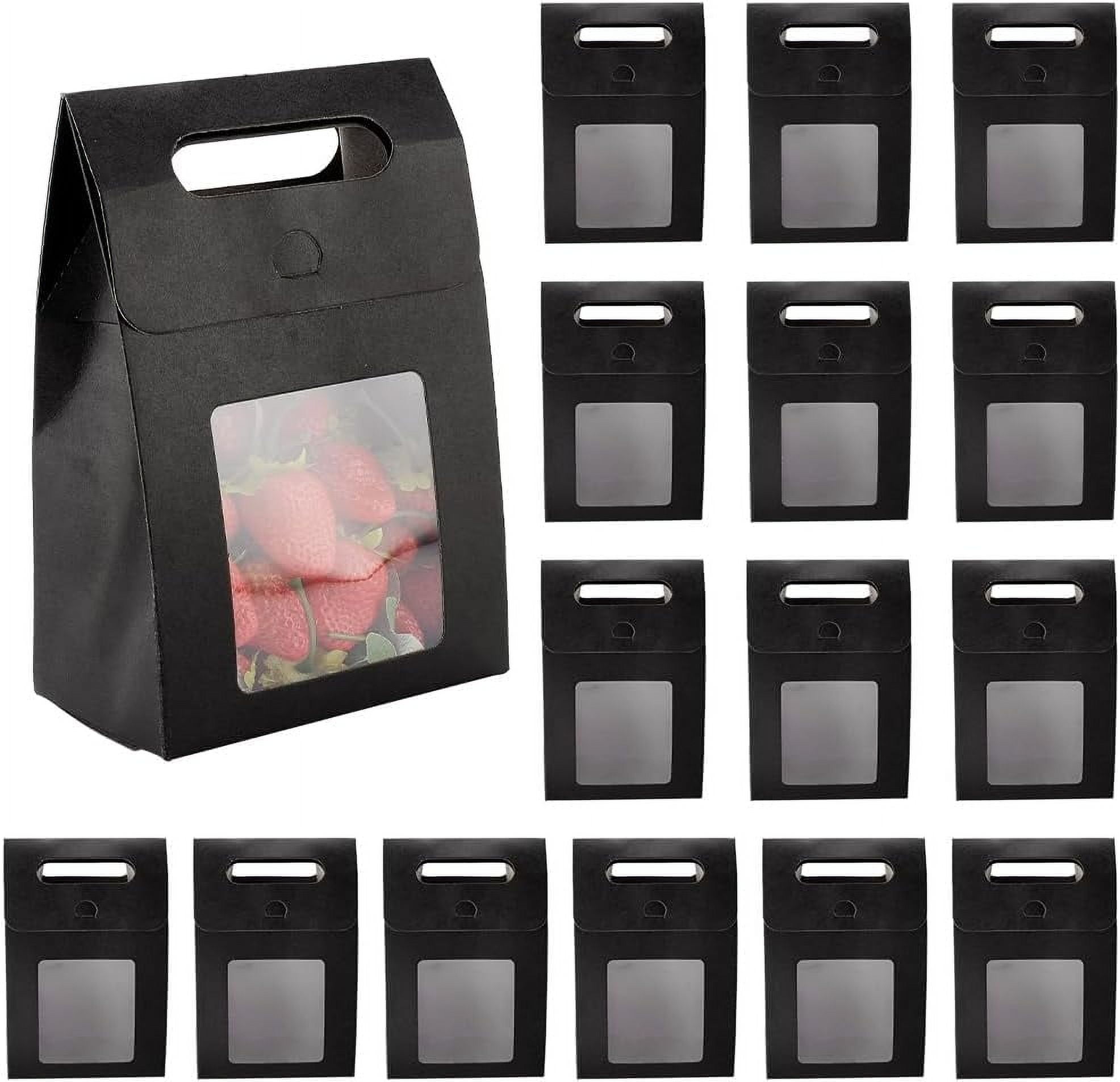 16 Pcs Paper Gift Bags with Window Black Gift Boxes Paper Bags with ...