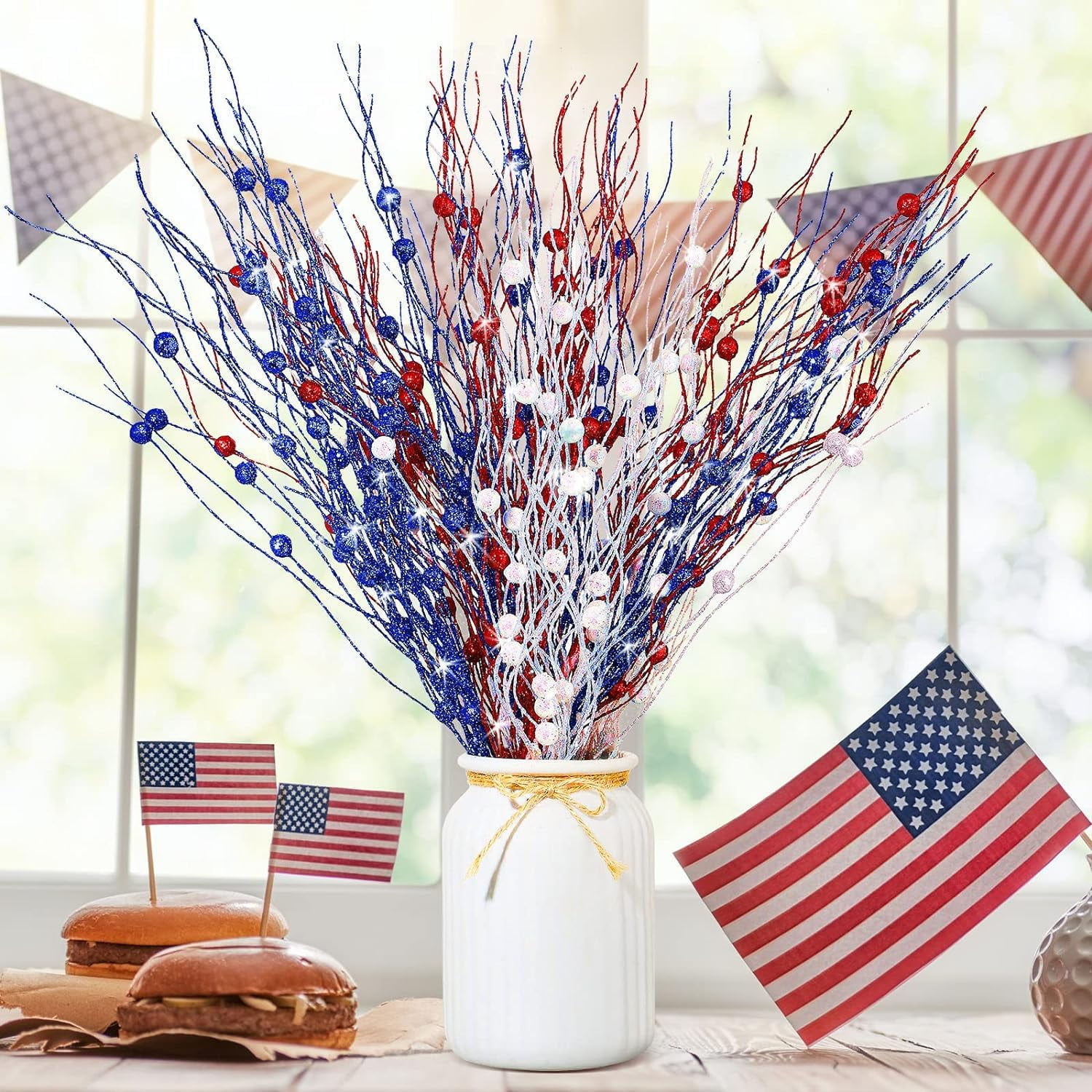 16 Pcs Patriotic Artificial Berry Stem Picks Memorial Day 4th of July ...