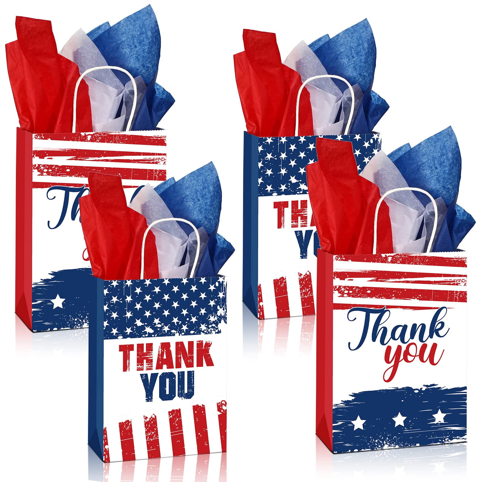 16 Pcs Patriotic Thank TSF6 You Gift Bags with White Blue Tissue Paper ...