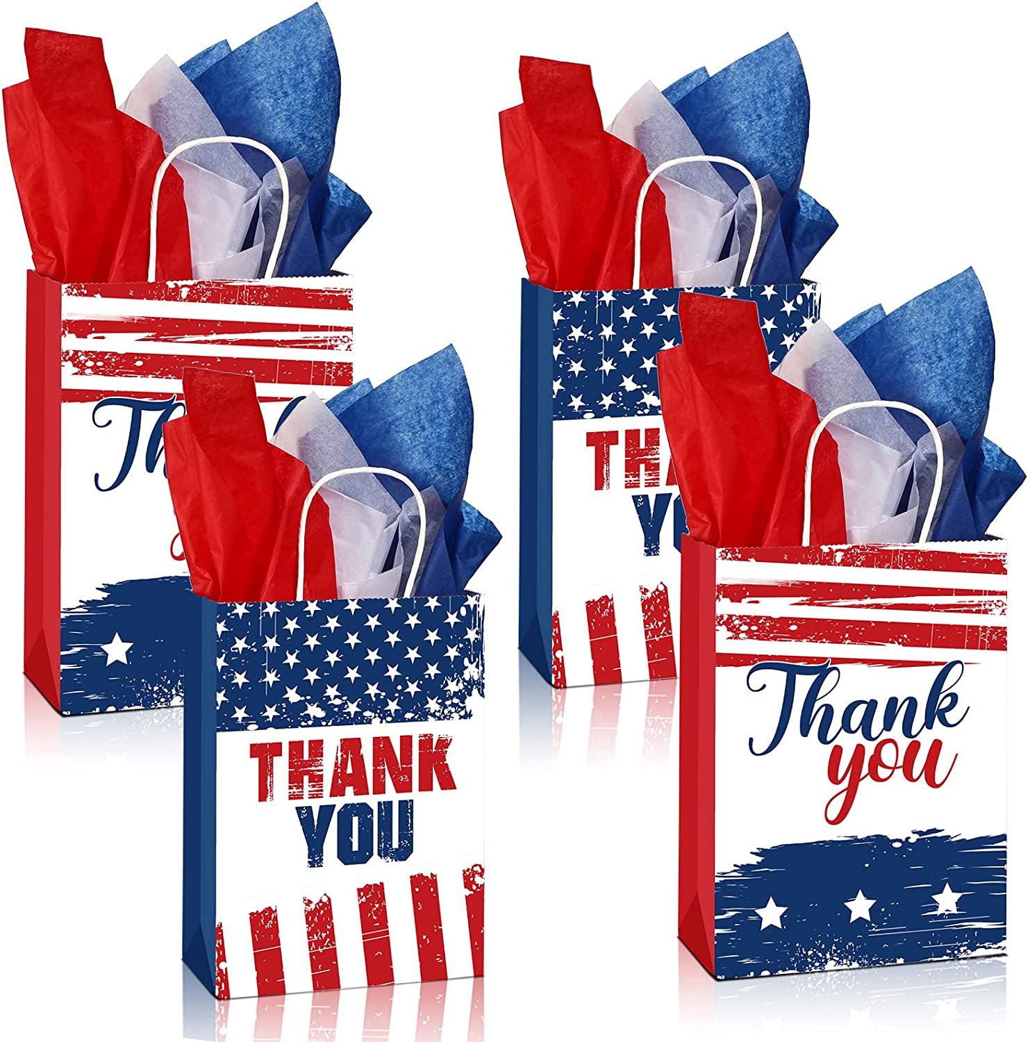 16 Pcs Patriotic Thank You Gift Bags with 18 Red White Blue Tissue ...