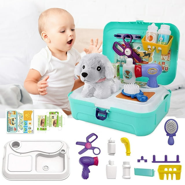 16 Pcs Pet Care Play Set Dog Grooming Kit with Backpack Doctor Set Vet ...