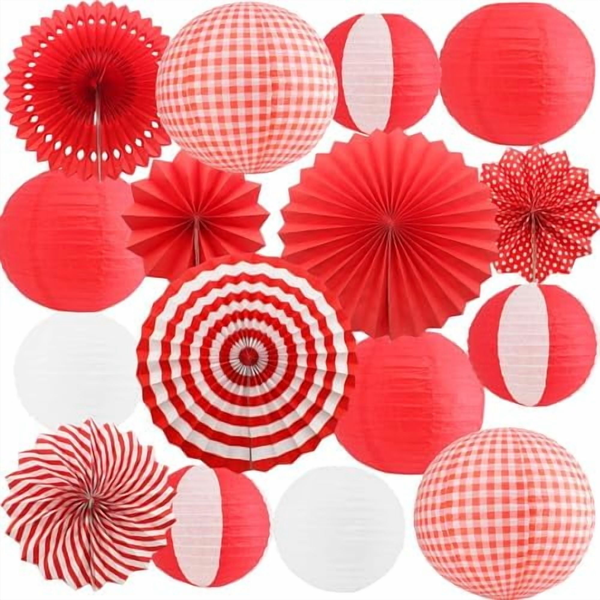 16 Pcs Picnic Decorations Kit, Hanging Red and White Checkered Paper ...