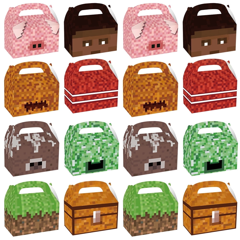 16 Pcs Pixel Theme Gift Box Bags, Pixel Miner Party Favors Decorations ...