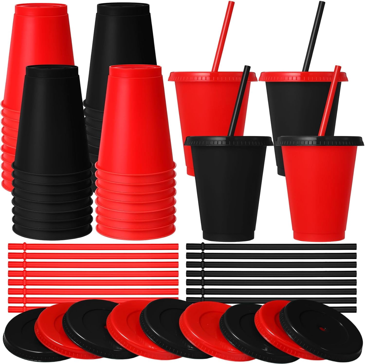 16 Pcs Plastic Cups with Lids and Straws 16 oz Plastic Cups Coffee ...