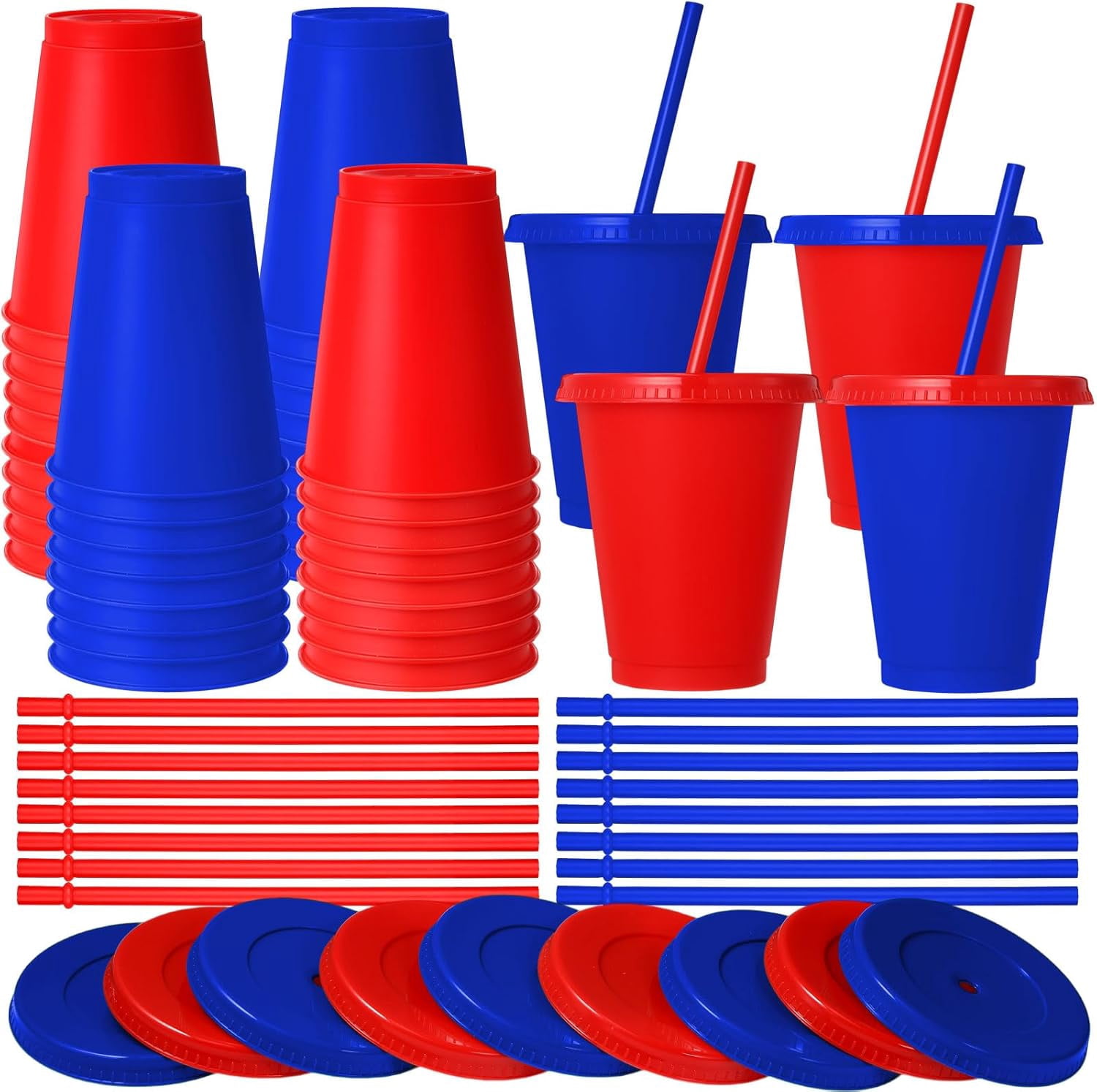 16 Pcs Plastic Cups with Lids and Straws 16 oz Plastic Cups Coffee ...