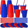 16 Pcs Plastic Cups with Lids and Straws 16 oz Plastic Cups Coffee ...