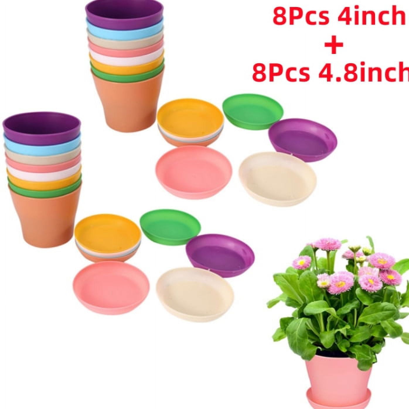 16 Pcs Plastic Planters Indoor Flower Plant Pots, 4" and 4.8 " Plastic ...