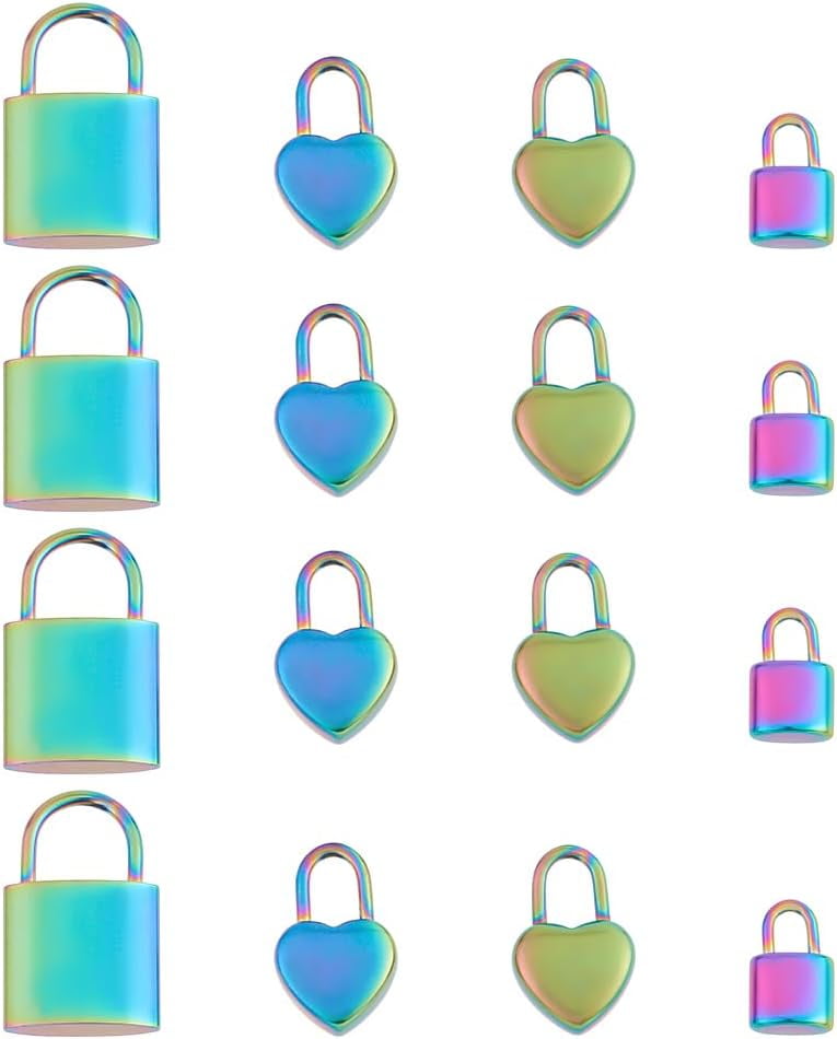 16 Pcs Rainbow Color Lock and Heart Pendant 201&304 Stainless Steel ...