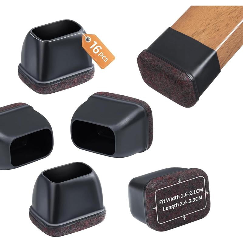 16 Pcs Rectangle Clear Silicone Chair Leg Floor Protectors with Felt ...