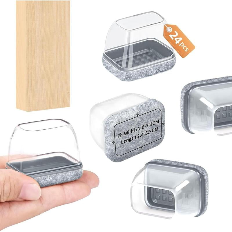 16 Pcs Rectangle Clear Silicone Chair Leg Floor Protectors with Felt ...