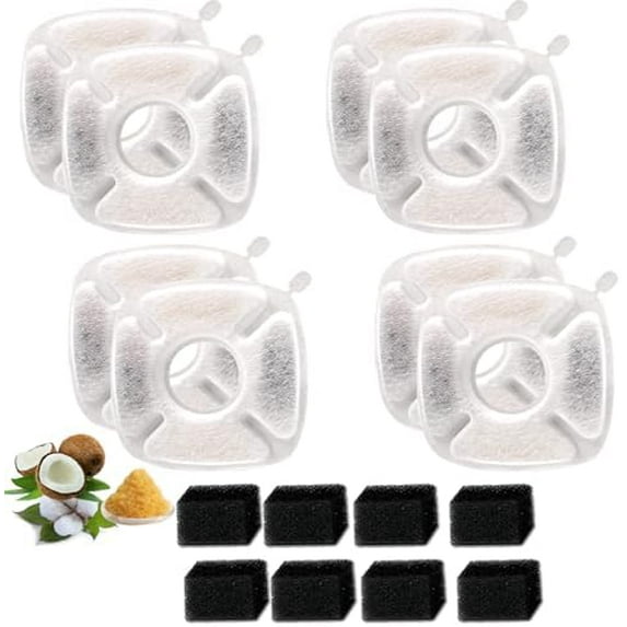 16 Pcs Replacement Filters & Sponges for Veken 95oz/2.8L Pet Fountain, Cat Water Filters (8 ...