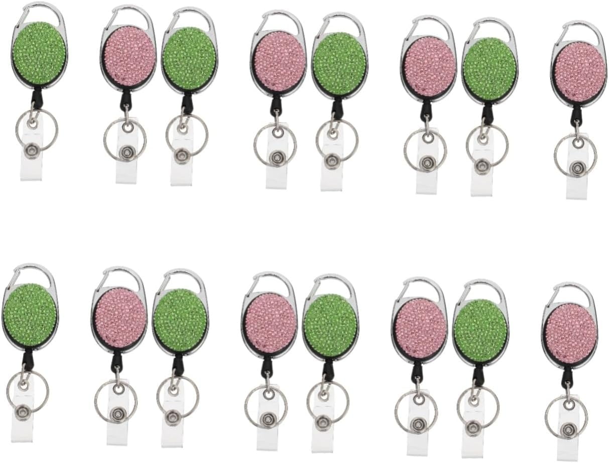 16 Pcs Retractable Keychain Rhinestone Buckle Work Badge Clips Badge ...