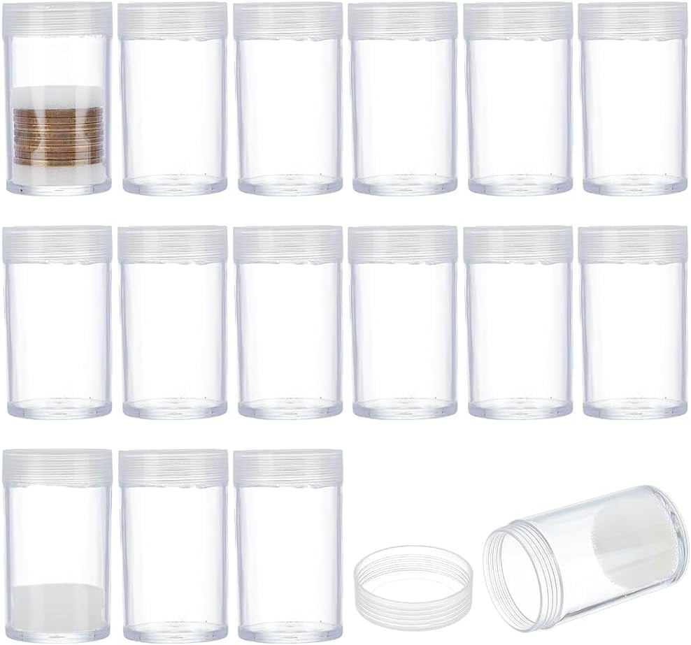 16 Pcs Round Clear Coin Storage Tube Plastic Coin Holder with ...