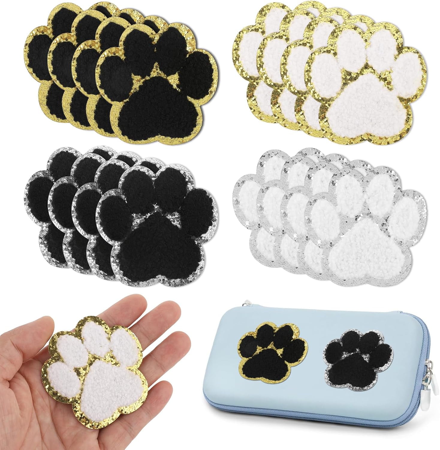 16 Pcs Self Adhesive Paw Print Patches, Paw Print Stickers Pet Cat Dog ...