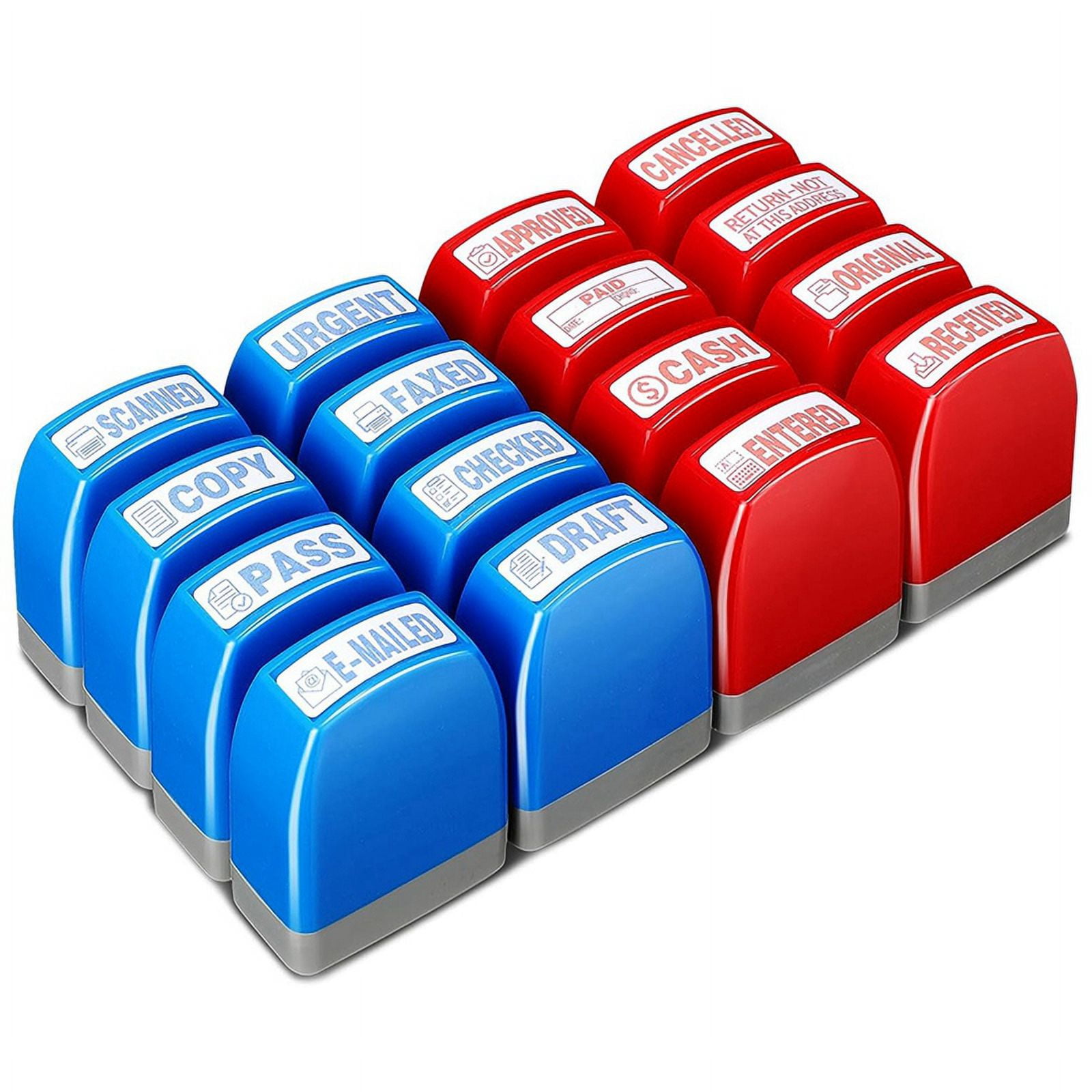 16 Pcs Self Inking Rubber Stamp Set for Stamps Approved Paid Copy Faxed ...