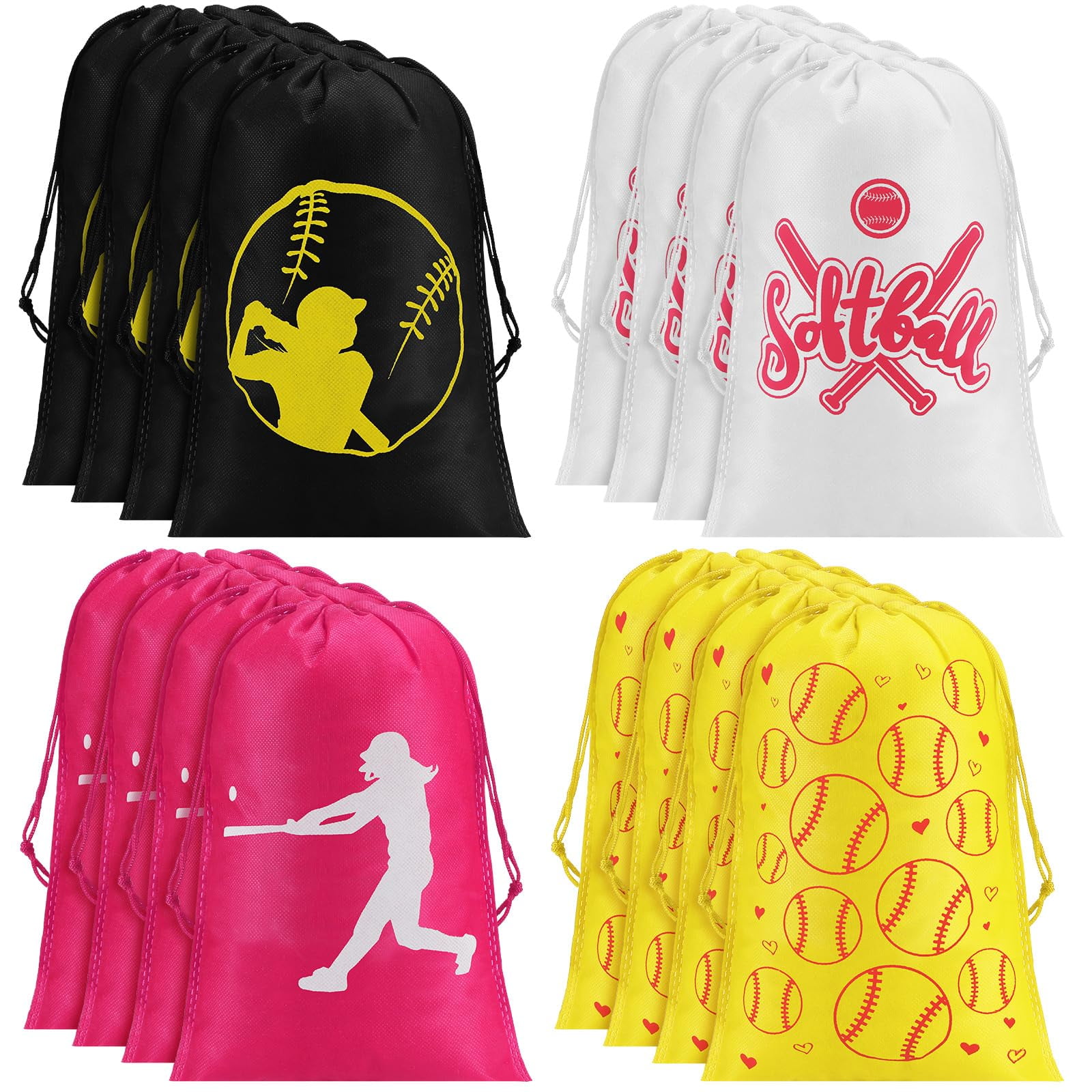 16 Pcs Softball Party Favor Bag Kids Drawstring Softball Bag, Non Woven ...