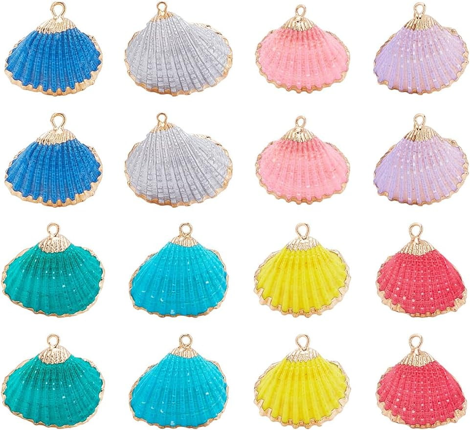 16 Pcs Spray Paint Scallop Shell Pendants 8 Color Electroplated Natural ...