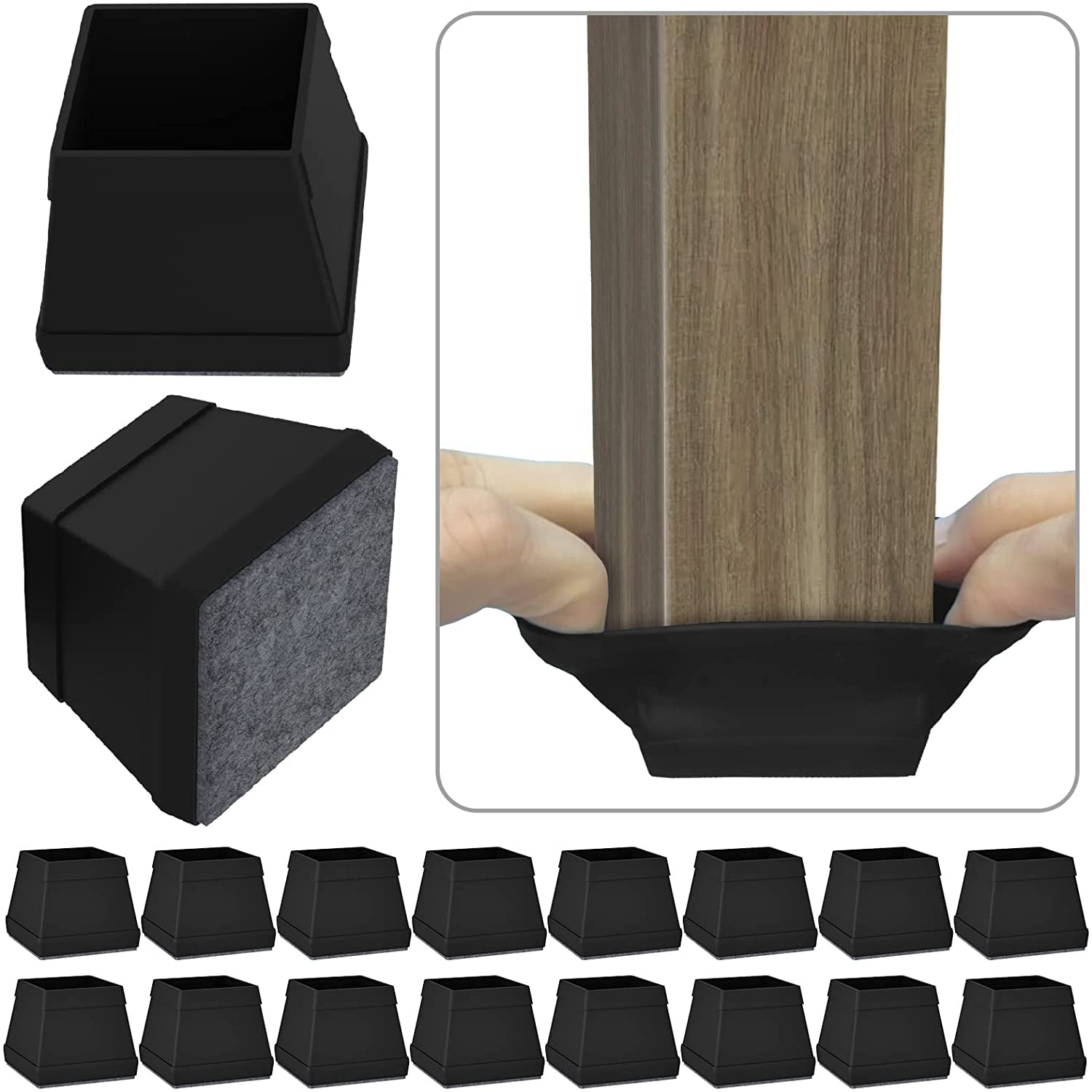 16 Pcs Square Chair Leg Protectors for Hardwood Floors, Silicone Felt ...