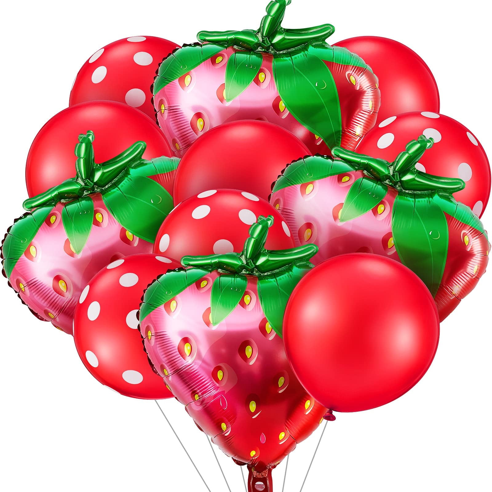 16 Pcs Strawberry Balloons Kit Red Aluminum Foil Balloons Sweet Birthday Berry First Birthday ...