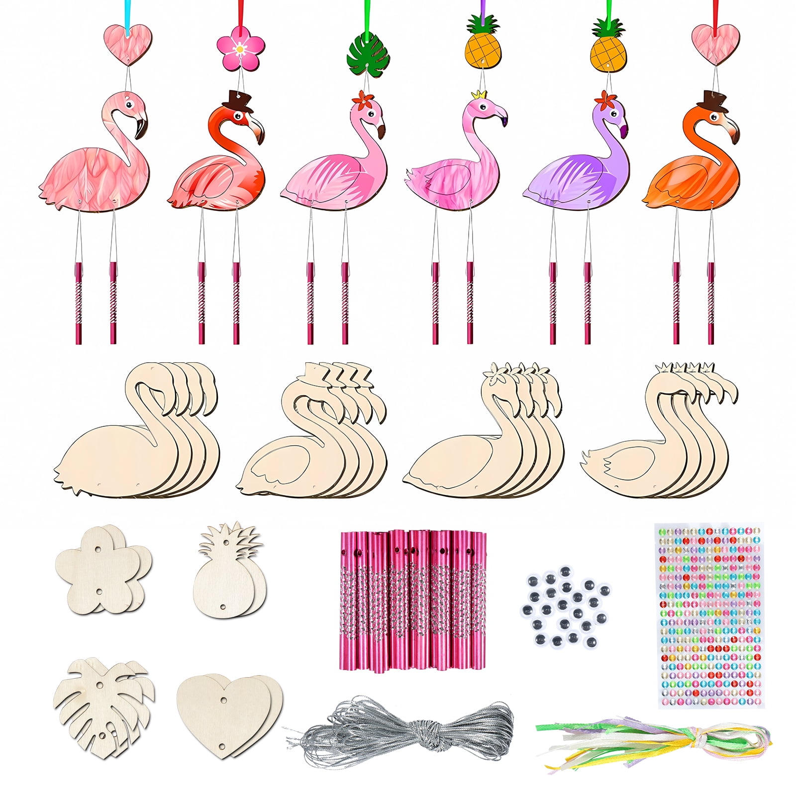 16 Pcs Wind Chime Kit for Kids Make Your Own Flamingos Wind Chime ...