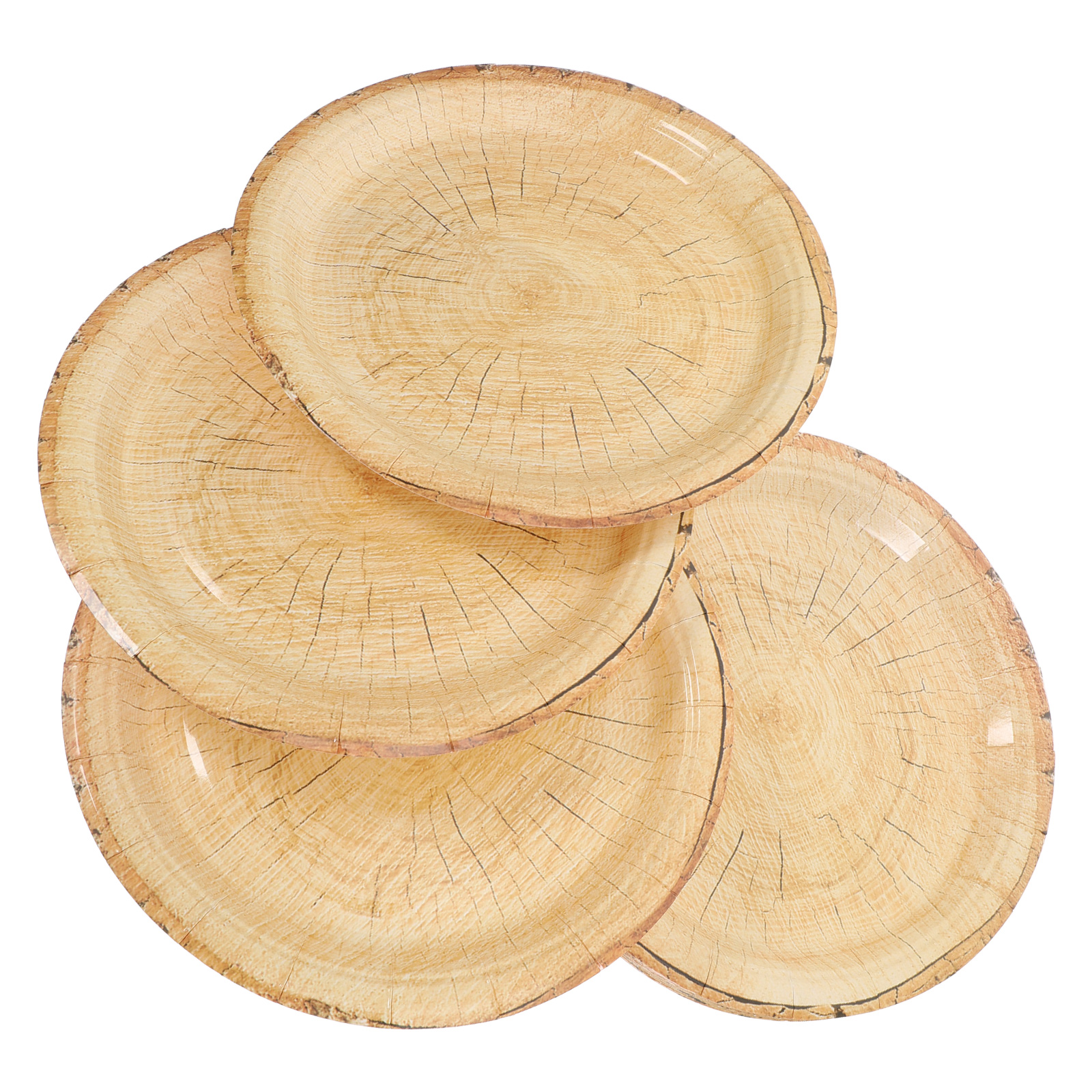 16 Pcs Wood Grain Paper Dinner Plate Favor Cup Cardboard Drawstring ...