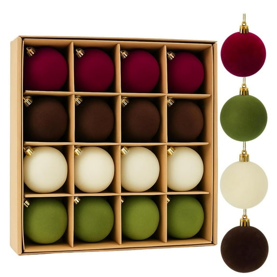 16-Piece 3D Flocking Hanging Balls, Christmas Tree Decorations, For ...