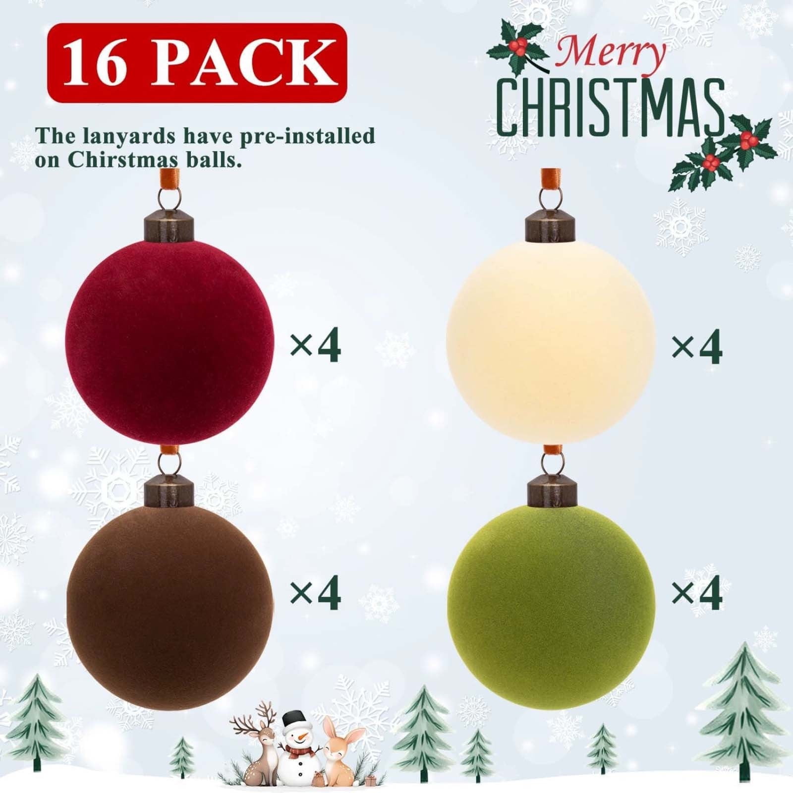16 Piece Artificial Velvet Christmas Ball Ornaments Set | Dark Red ...