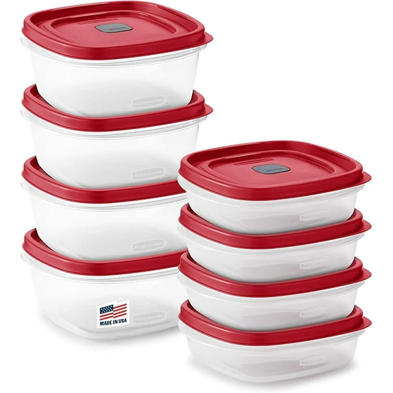 16-Piece BPA-Free Plastic Food Storage Set, Red Vented Lids - Microwave ...