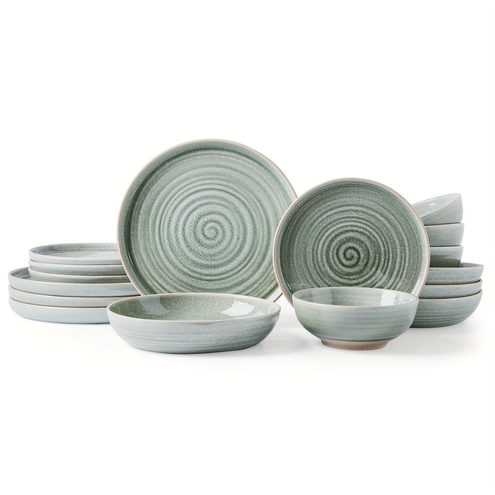 16-Piece Beige Striped Ceramic Dinnerware Set - European Classic Style ...