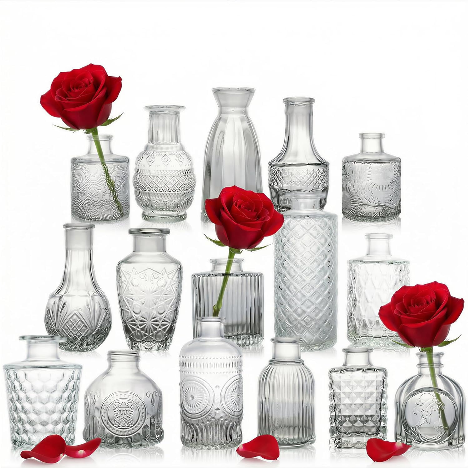16-Piece Bud Vases Set, Vintage Clear Glass for Centerpieces in Bulk ...