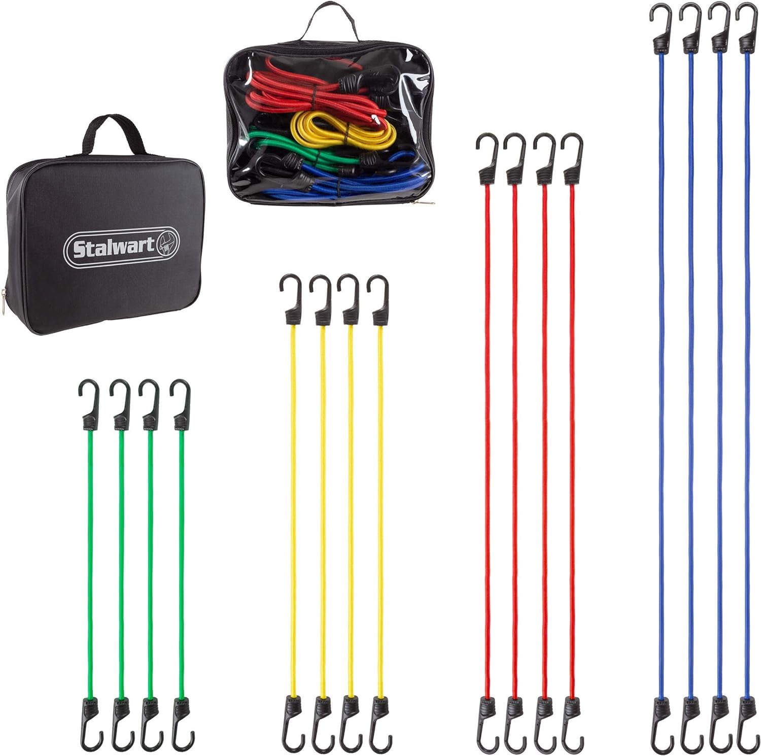 16 Piece Bungee Cord Set- Assortment of 4 Sizes- 18 , 24 , 32 40 with ...