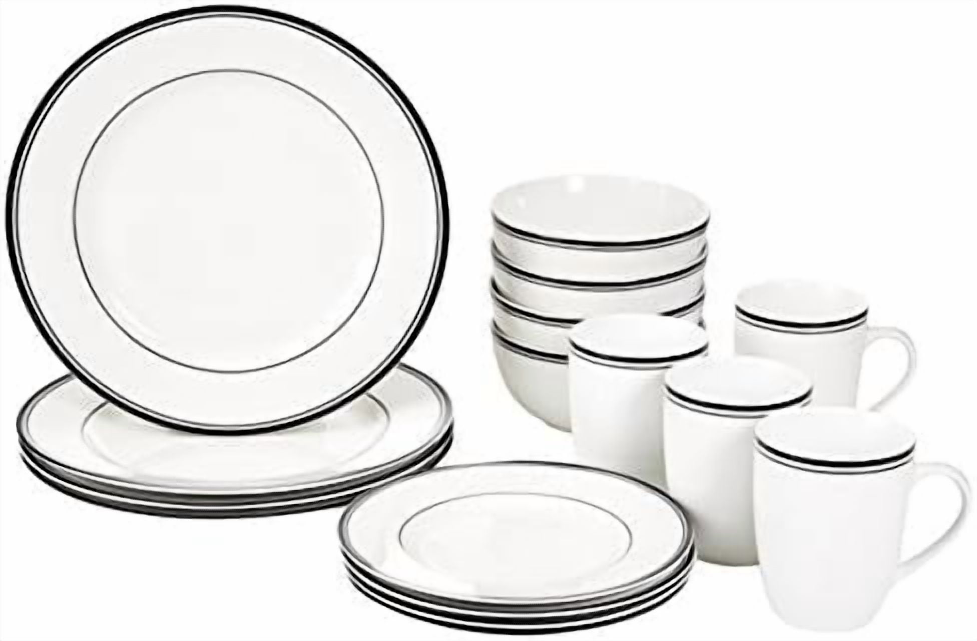 16-Piece Cafe Stripe Kitchen Dinnerware Set, Plates, Bowls, Mugs ...