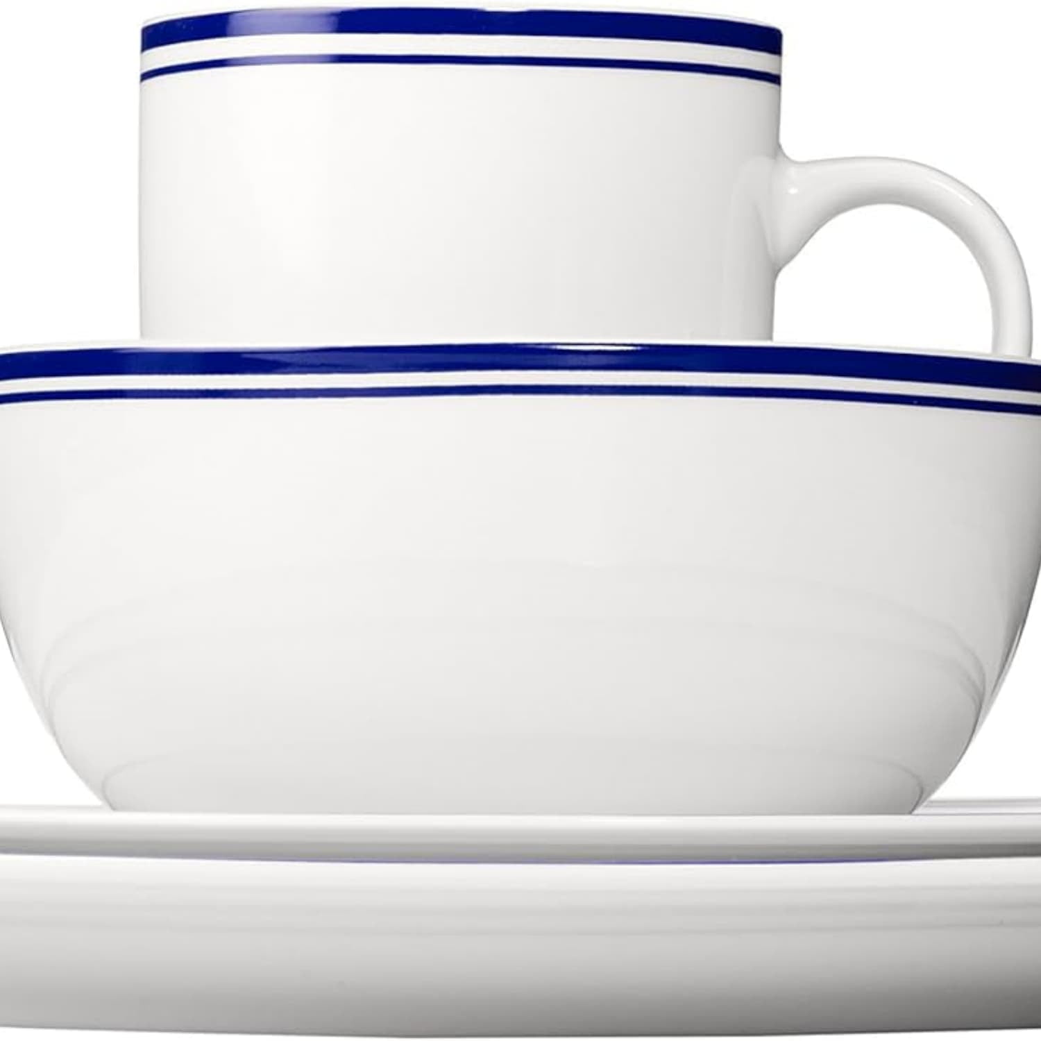 16-Piece Cafe Stripe Kitchen Dinnerware Set, Plates, Bowls, Mugs ...