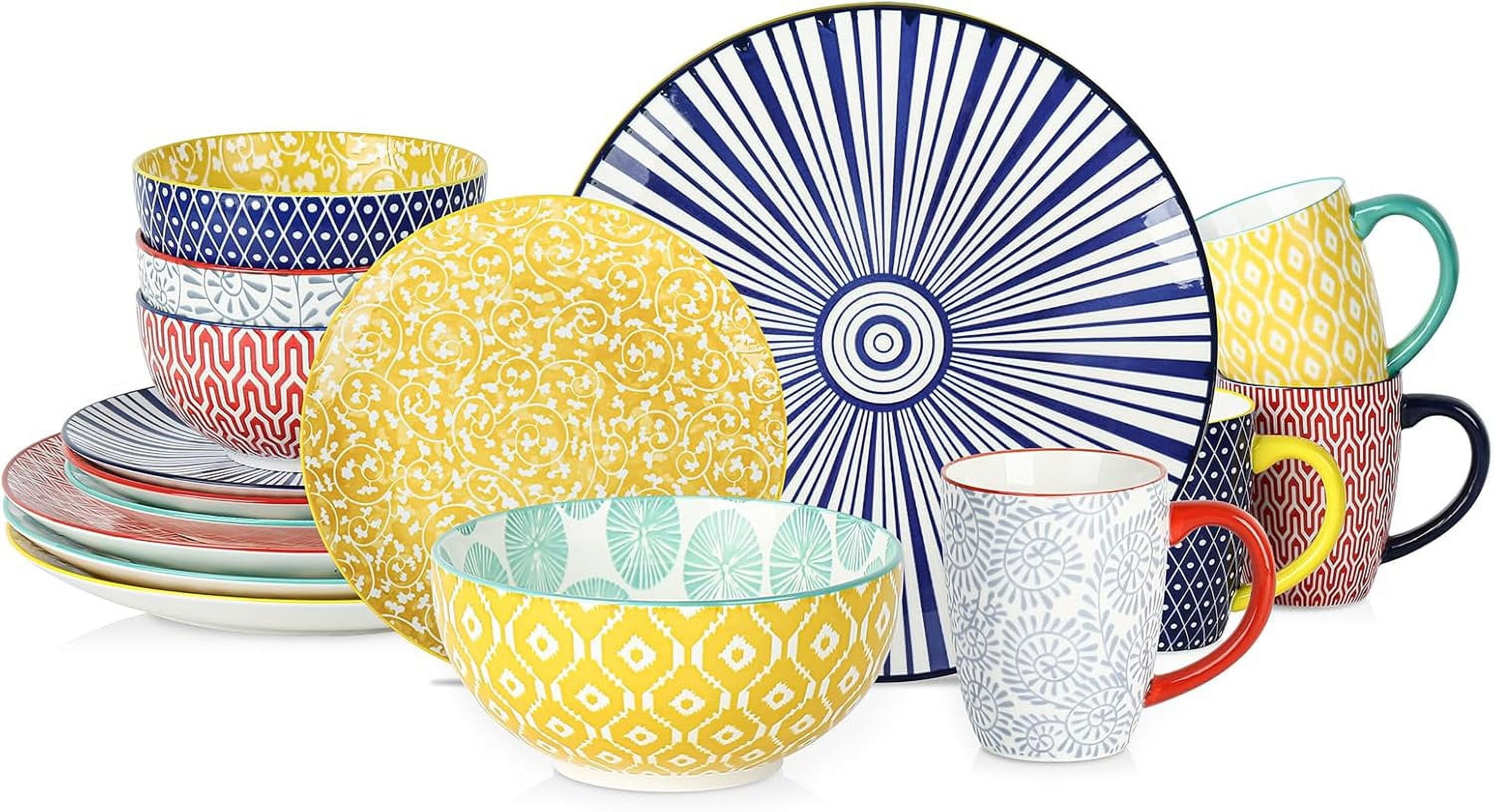 16-Piece Ceramic Dinnerware Set for 4 with Dishes, Plates, Bowls in ...