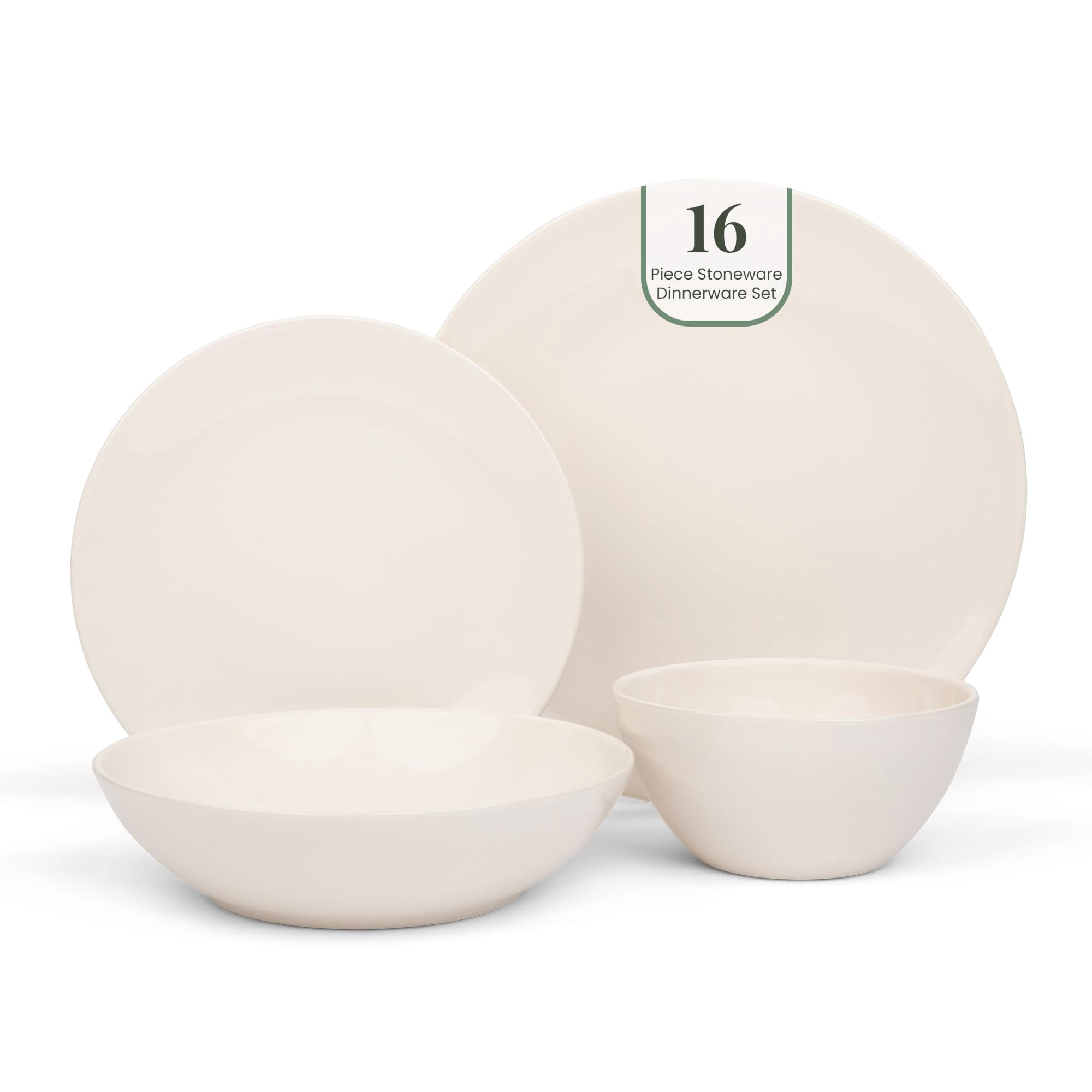 16 Piece Ceramic Stoneware Dish Set | Modern Dinnerware in Black | 4 ...